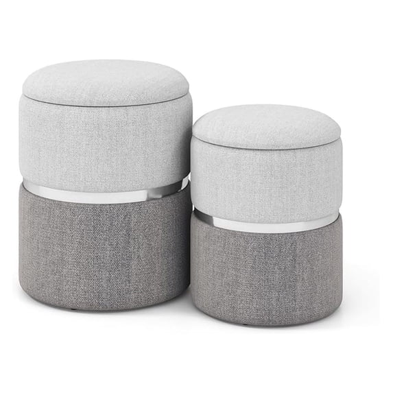 Storage Ottoman Set of 2, Modern Round Ottoman with Storage ...
