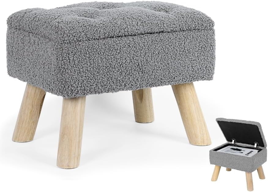 Storage Ottoman, Small Foot Stool Ottoman with Storage, Boucle Teddy ...