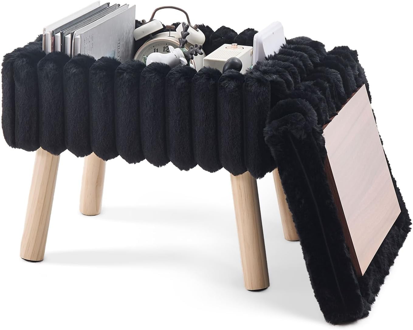 Storage Ottoman, Soft Faux Fur Footstool with Padded Seat, Small ...