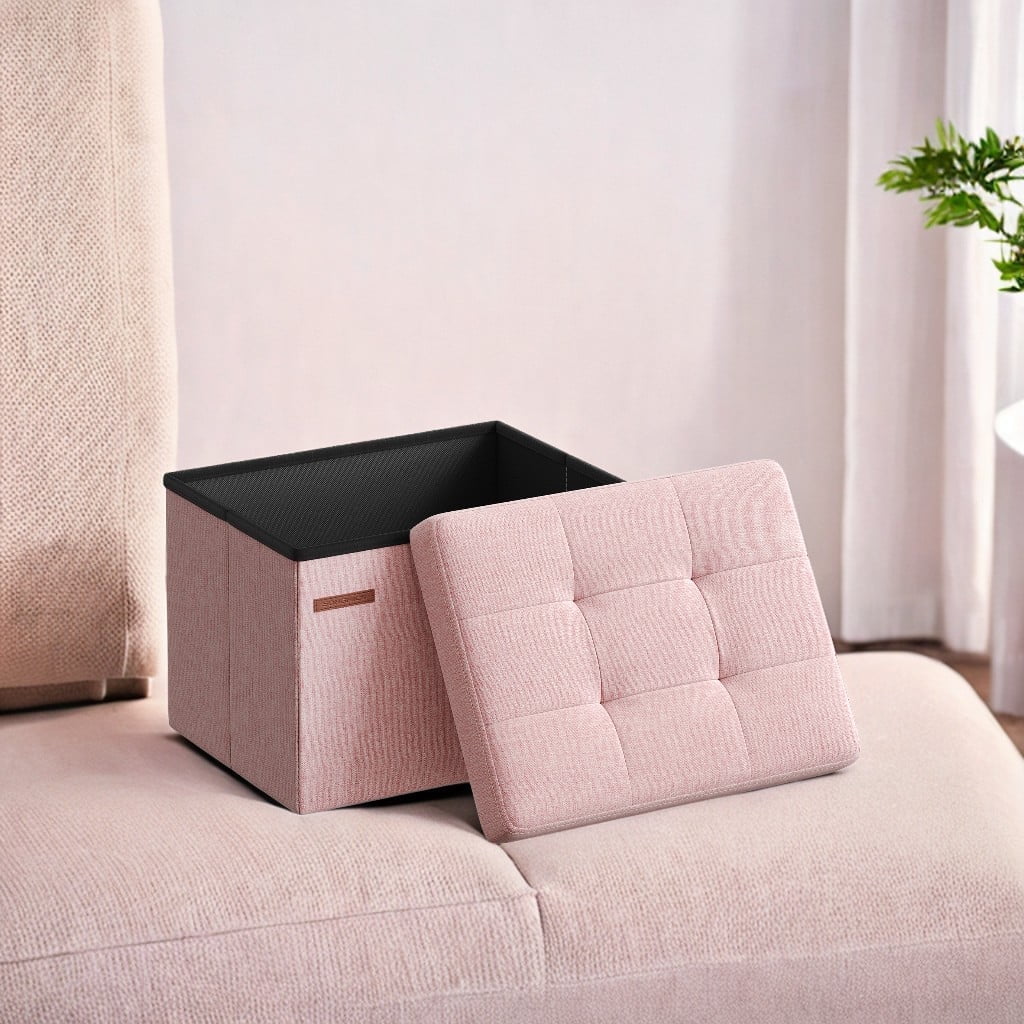 SONGMICS Storage Ottoman Storage Bench Footstool Folding Cube Footrest ...