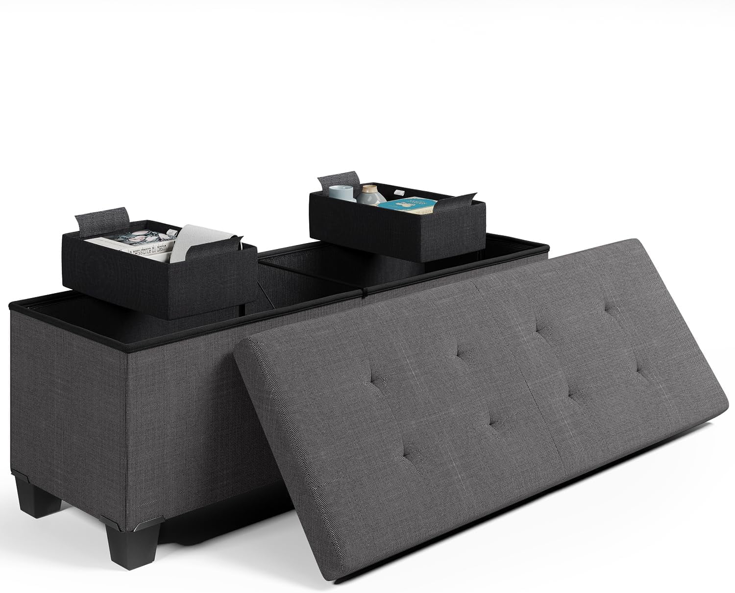 Storage Ottoman with Storage Bins, 43-In Storage for Bedroom End of Bed ...