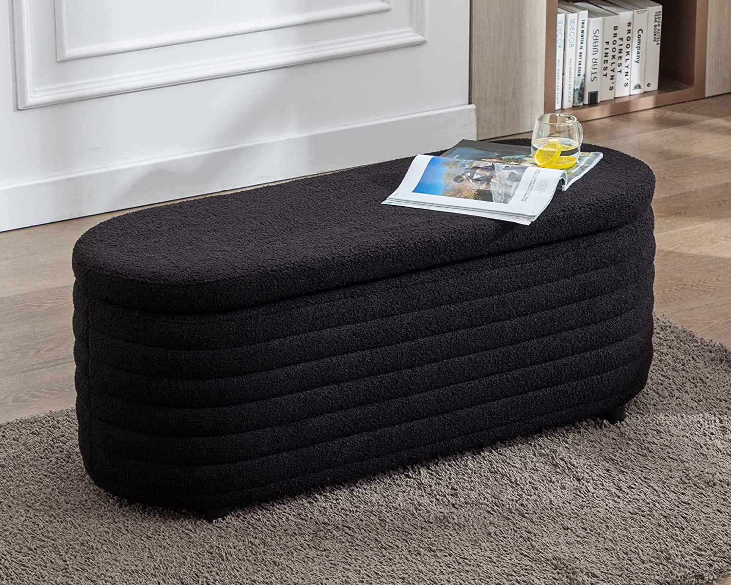 Storage Ottoman Upholstered Fabric Storage End of Bed Stool with Safety ...