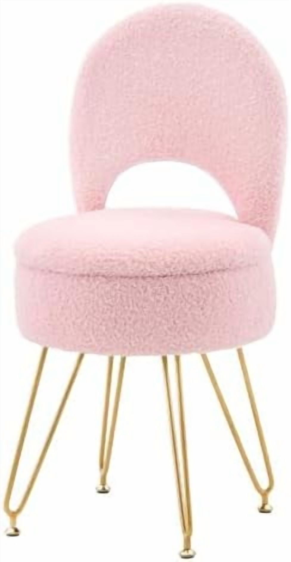 Storage Ottoman Vanity Stool Chair with Folding Back Teddy Velvet ...
