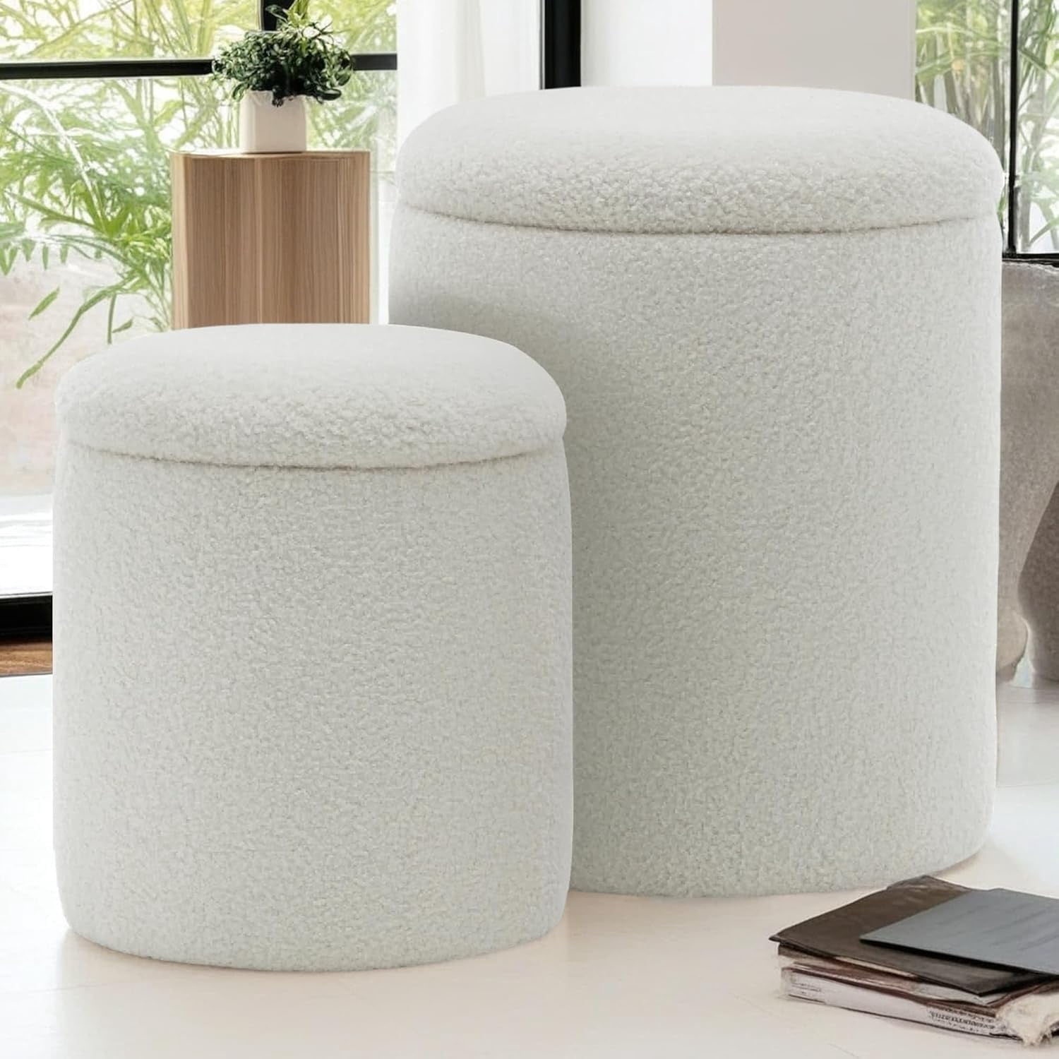 Storage Ottoman - Vanity Stool with Storage - Sherpa Ottoman Foot Rest ...