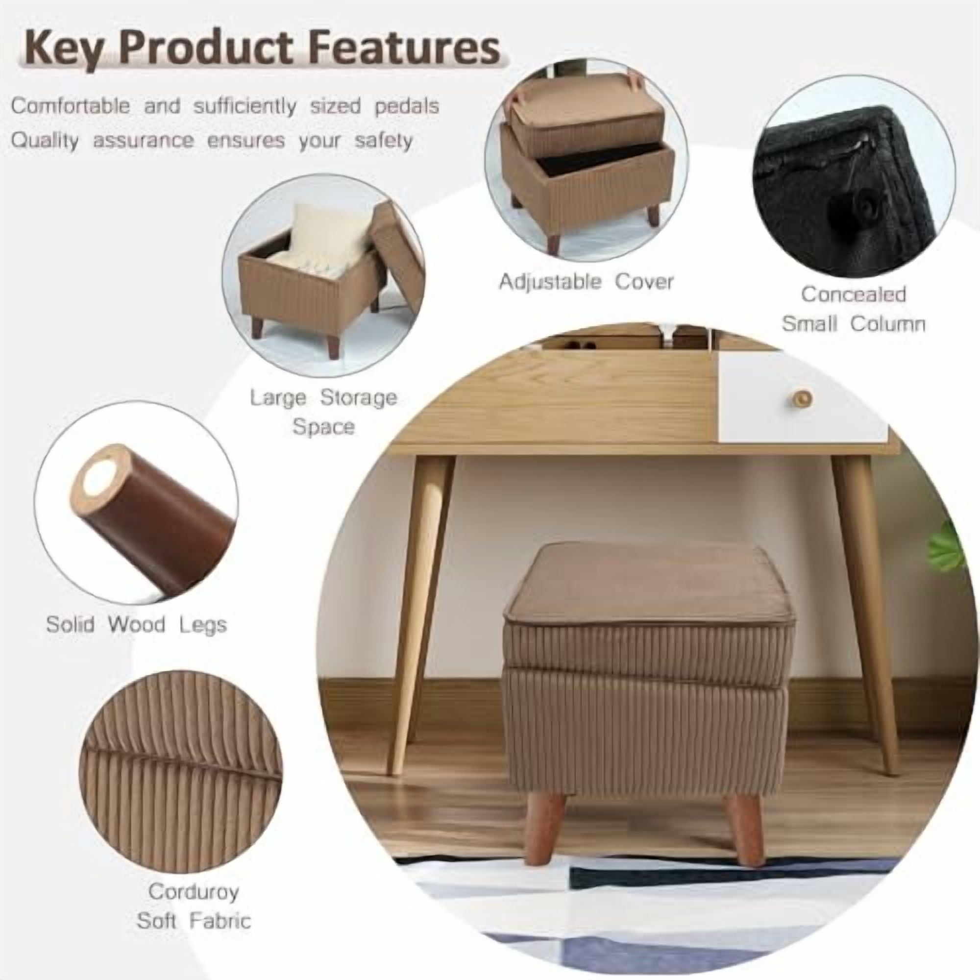 Storage Ottoman with Adjustable Lid, Soft Step Stool, Footrest and Seat ...