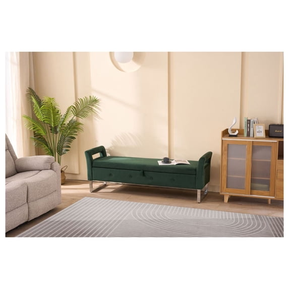 Storage Ottoman with Armrests, 67.91" Wide Soft Bench, Living Room ...