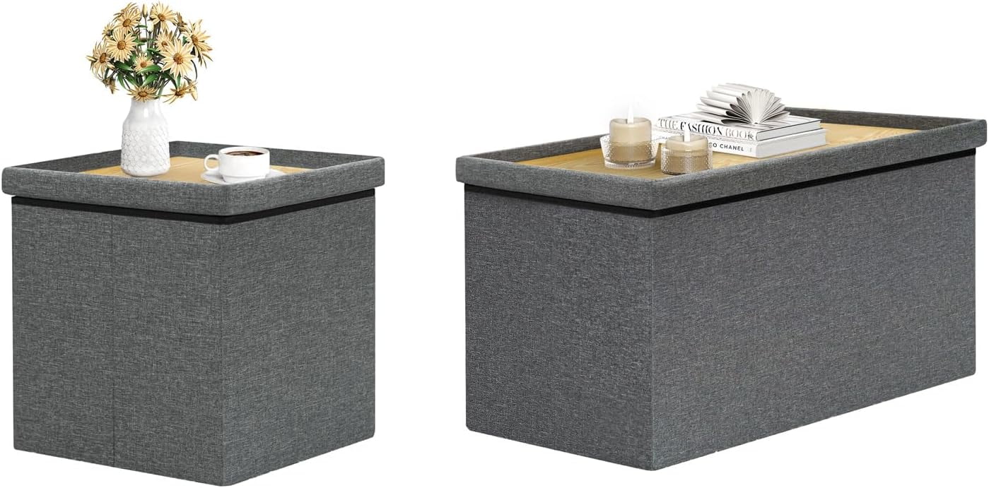 Storage Ottoman with Tray, Small Ottomans Cube Folding Coffee Table ...