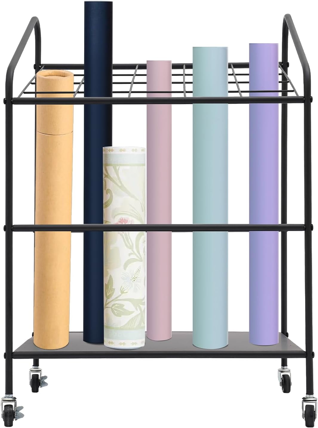Storage Rack, 3-Tier 20 Slots Metal Organizer with Wheels, Moveable ...