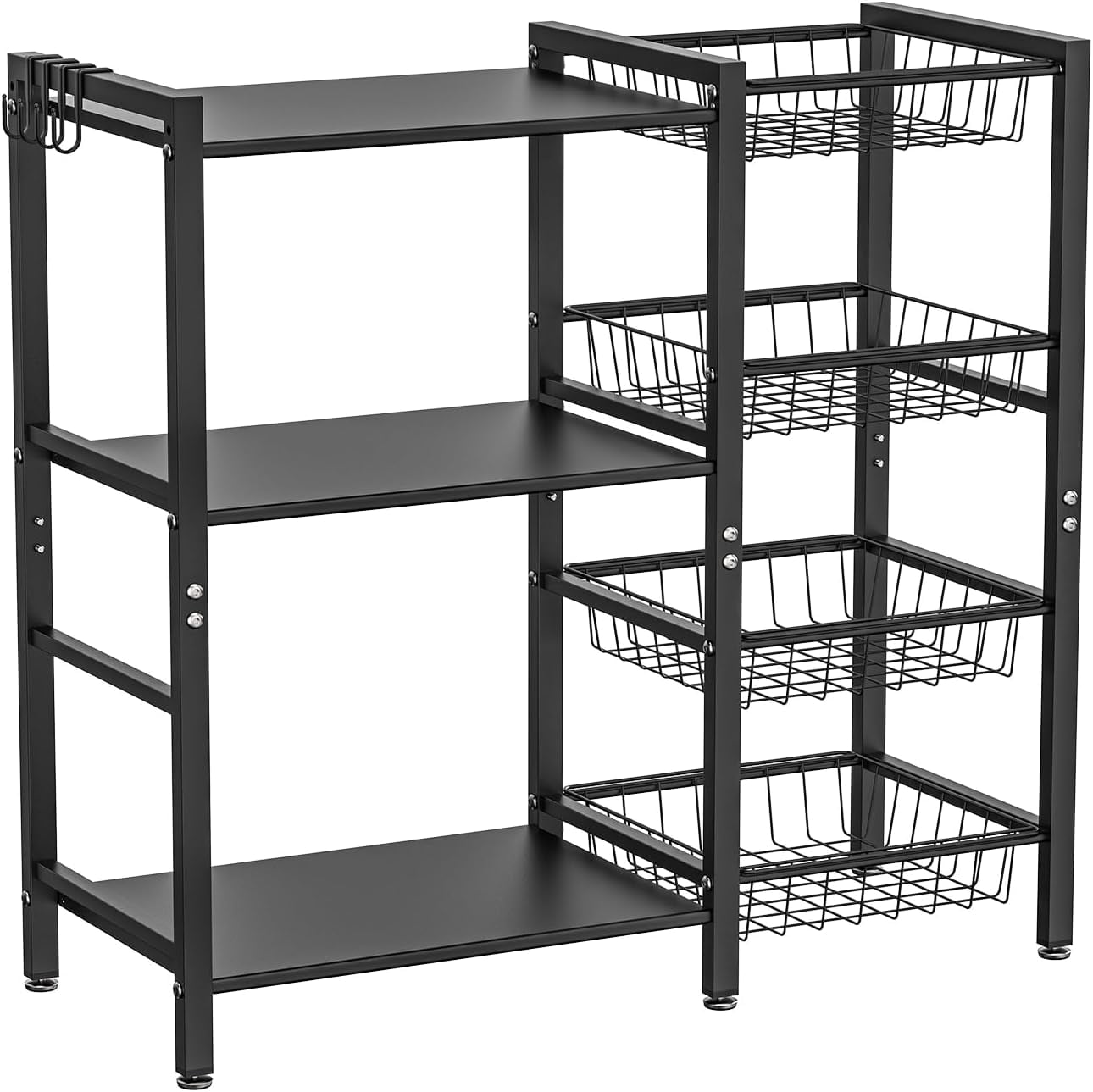 Storage Rack Kitchen Baker's Rack - 3 Tiers 4 Baskets, Utility Coffee Bar, Air Fryer Stand with ...