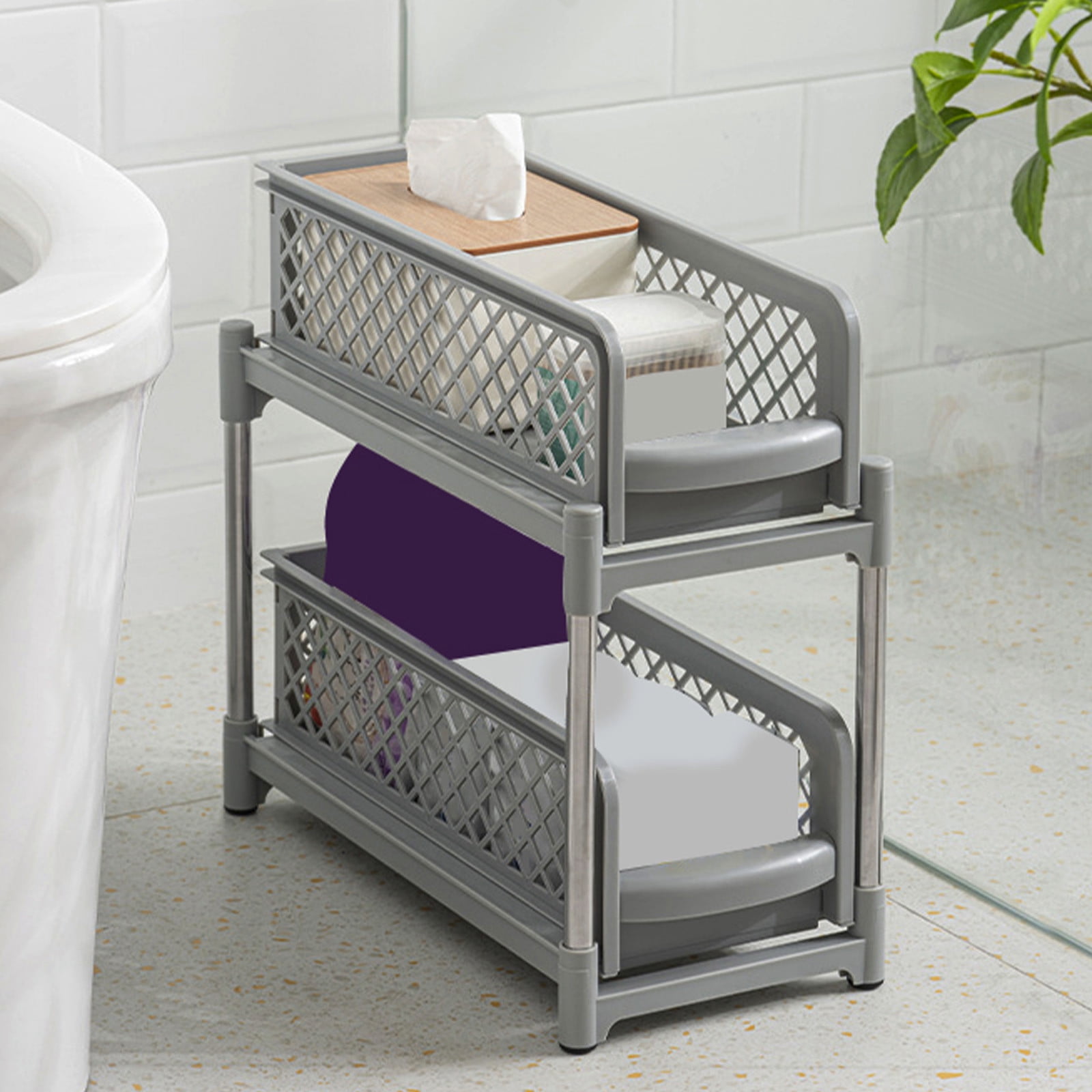 Storage Rack, Storage Shelves 2 Tier Sliding Shelves Storage Under Sink ...