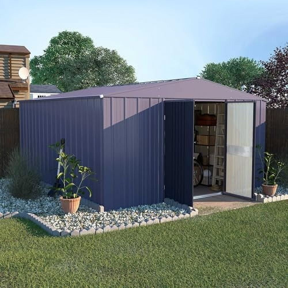 Storage Shed 10' x12' for Outdoor, Metal Shed Kit with Lockable Doors ...