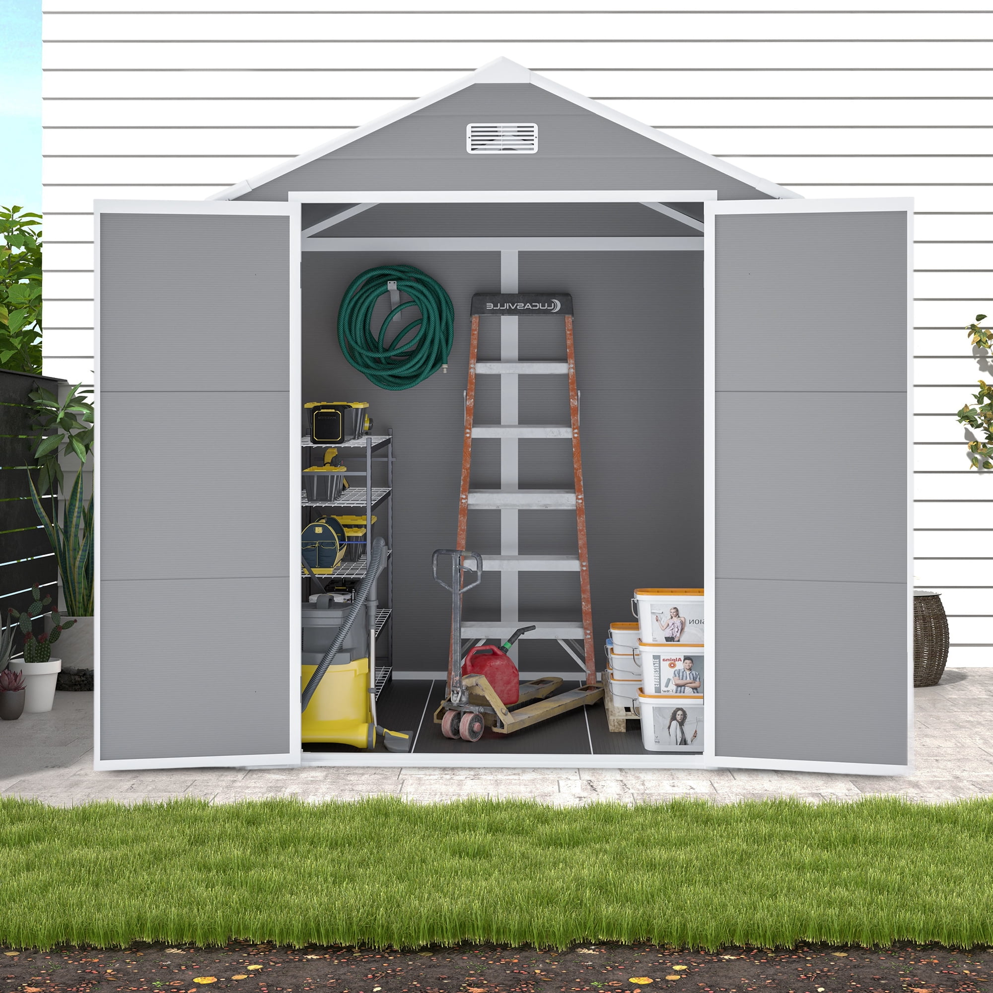 Storage Shed, Outdoor PP Storage Shed With Window, All Weather Utility ...