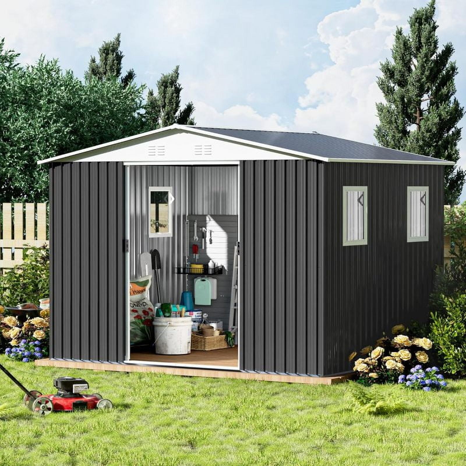 Storage Shed with Window & Lock - Secure Metal Shed for Tools, Bikes ...