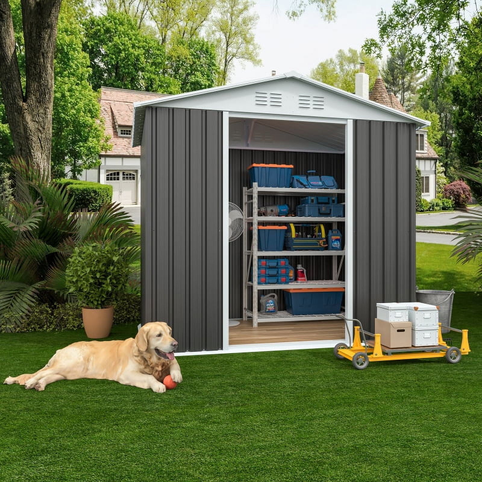 Storage Shed with Window & Lock - Secure Metal Shed for Tools, Bikes ...
