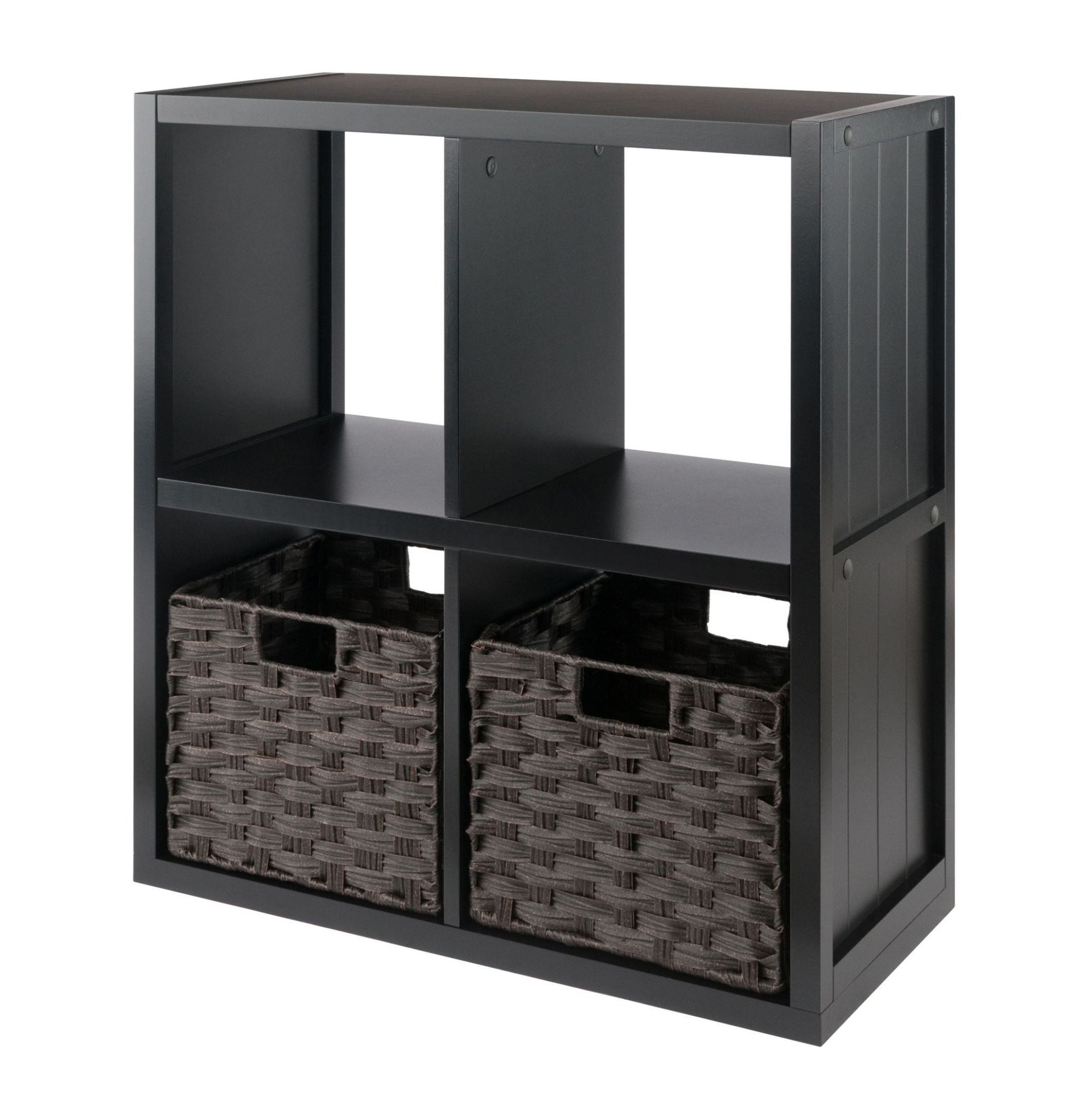 Storage Shelf with Baskets, 2x2 Cube Organizer - Black Composite Wood ...