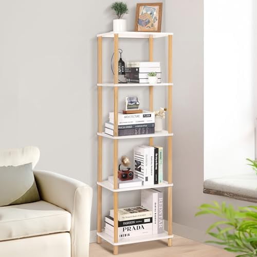 Storage Shelf Organizer 51in Tall Bookshelf Narrow White Shelves ...
