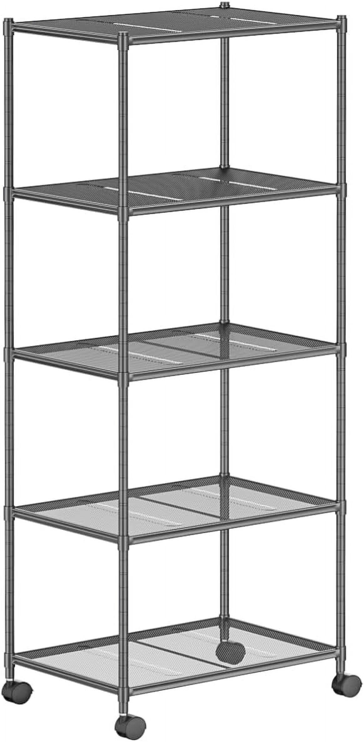 Storage Shelf with Wheels - Adjustable 5 Tiers Mesh Wire Shelving Unit ...