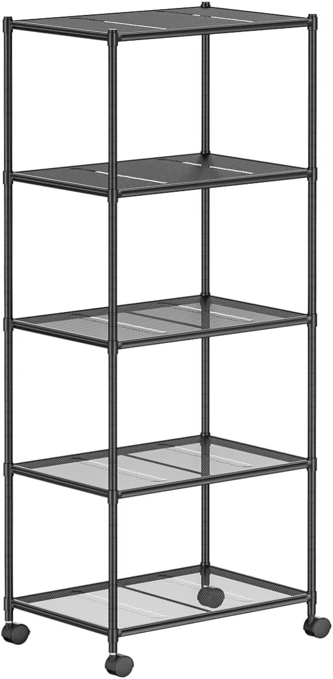 Storage Shelf with Wheels - Adjustable 5 Tiers Mesh Wire Shelving Unit ...