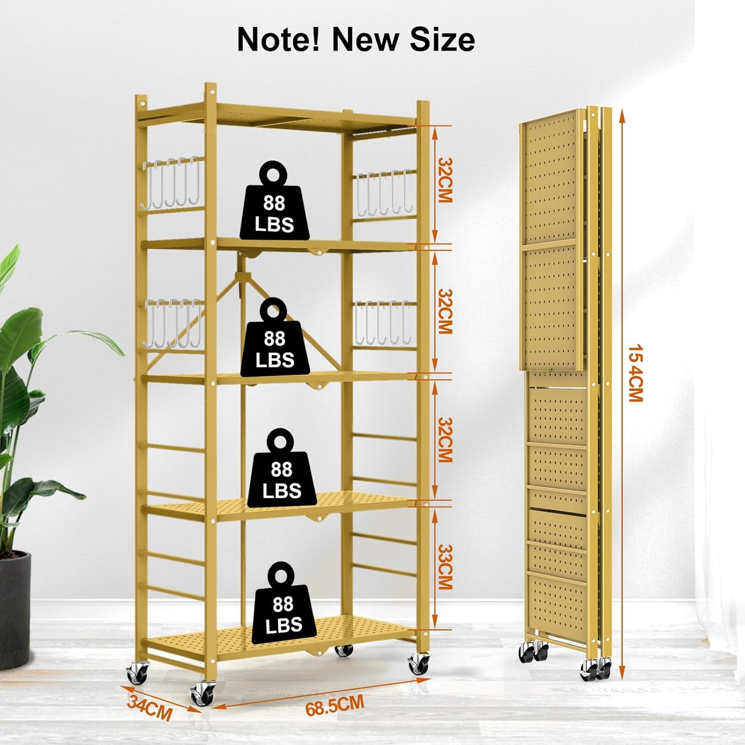 Storage Shelves with 20 Hooks 4-Tier Foldable Shelves for Storage ...