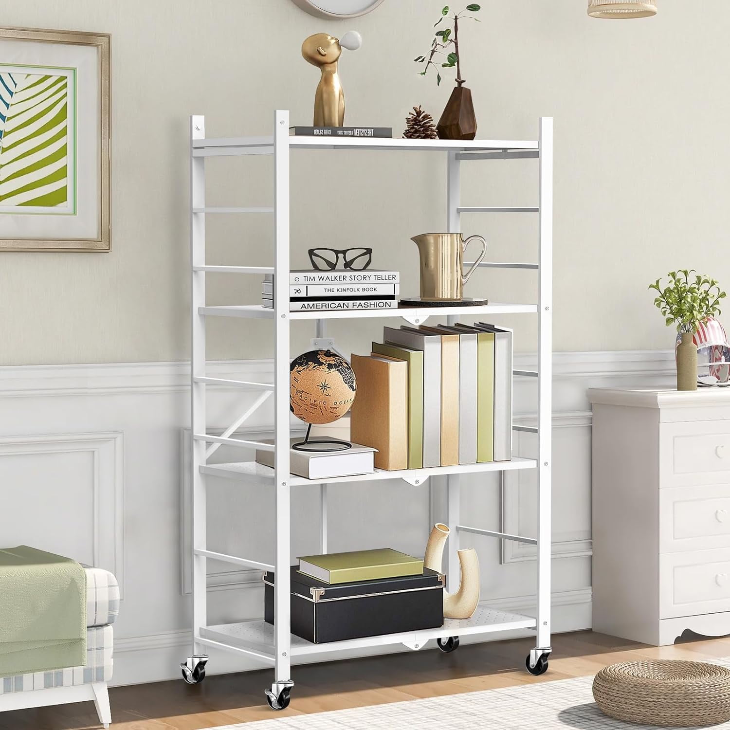 Storage Shelves with 20 Hooks, 4-Tier Shelves for Storage, Folding ...