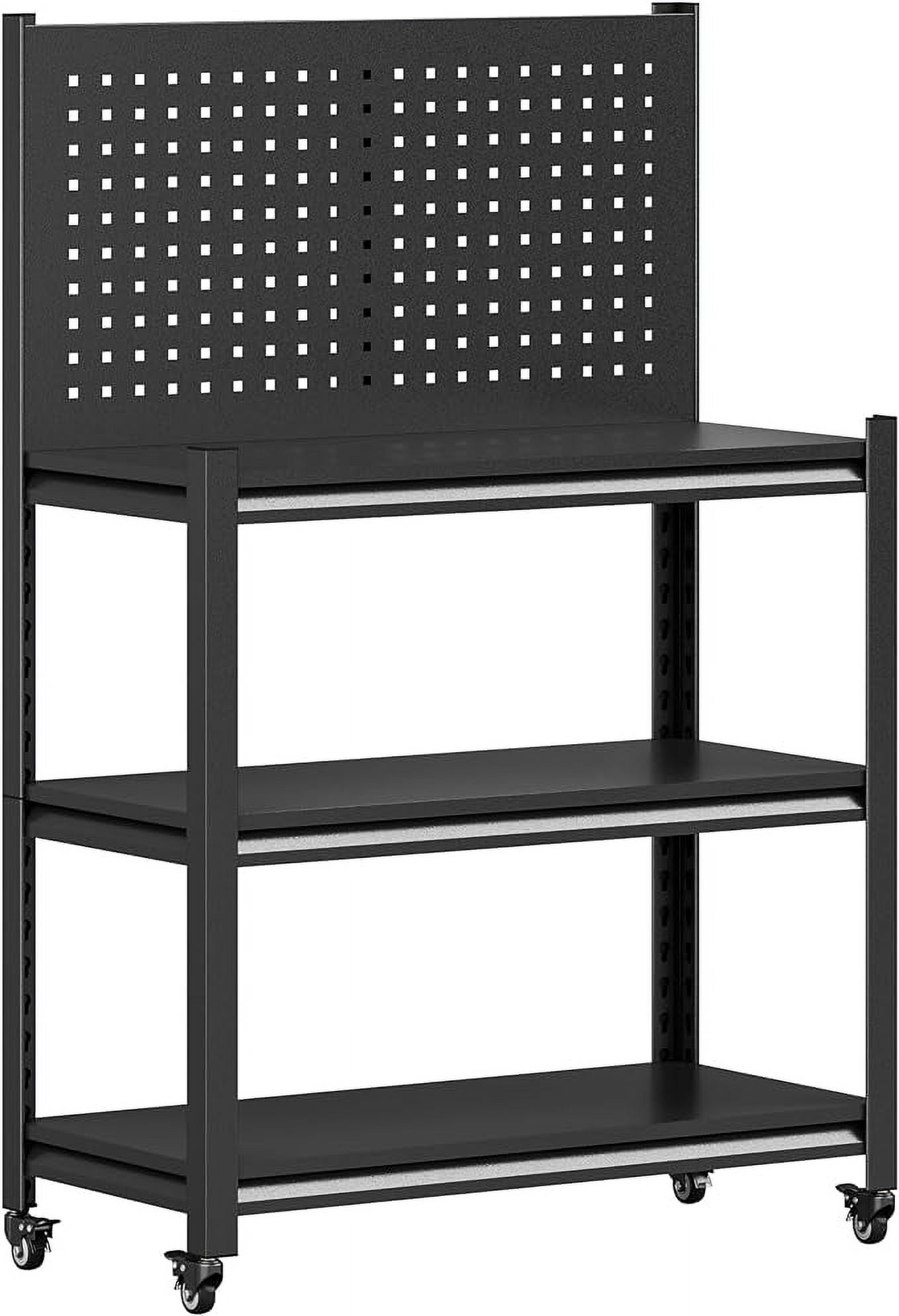 Storage Shelves, 3-Tier Metal Shelving Unit with Pegboard Panels for ...