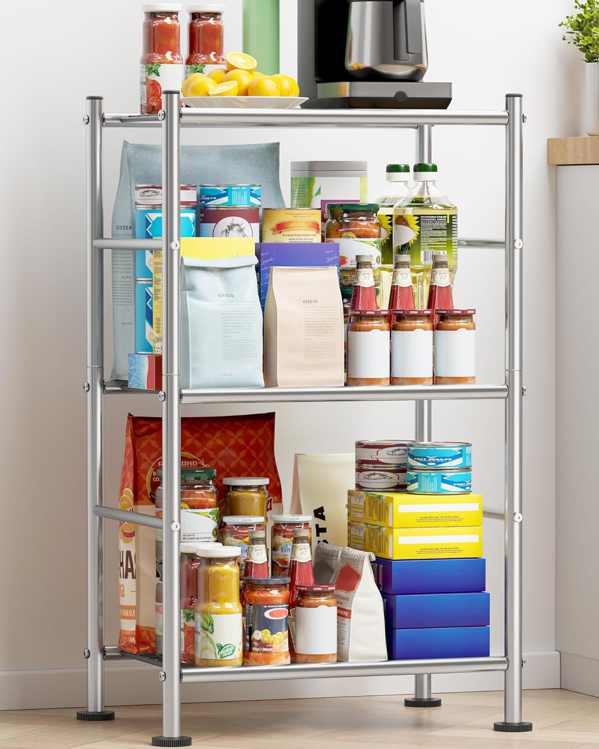 Storage Shelves - 3 Tier Shelf Organizer, Sturdy Metal Shelving with ...