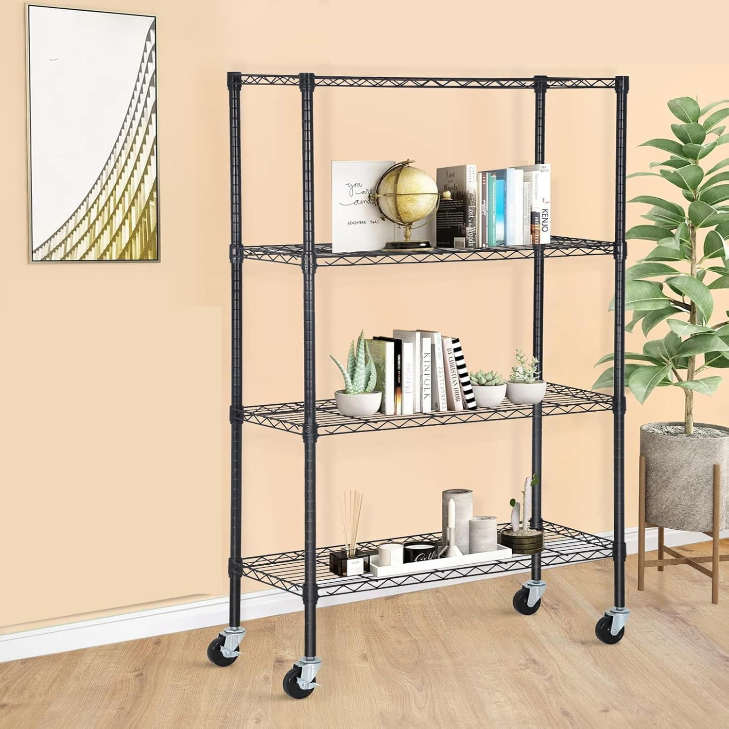 Storage Shelves, 4 Tier Adjustable Metal Shelf Wire Shelving Unit on ...