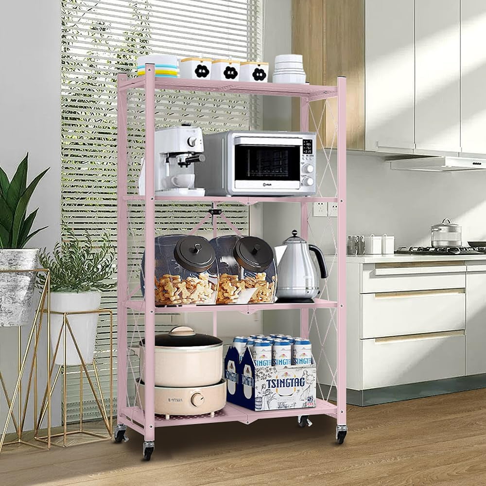 Storage Shelves 4-Tier Foldable, Metal Organizer and Storage Rack for ...