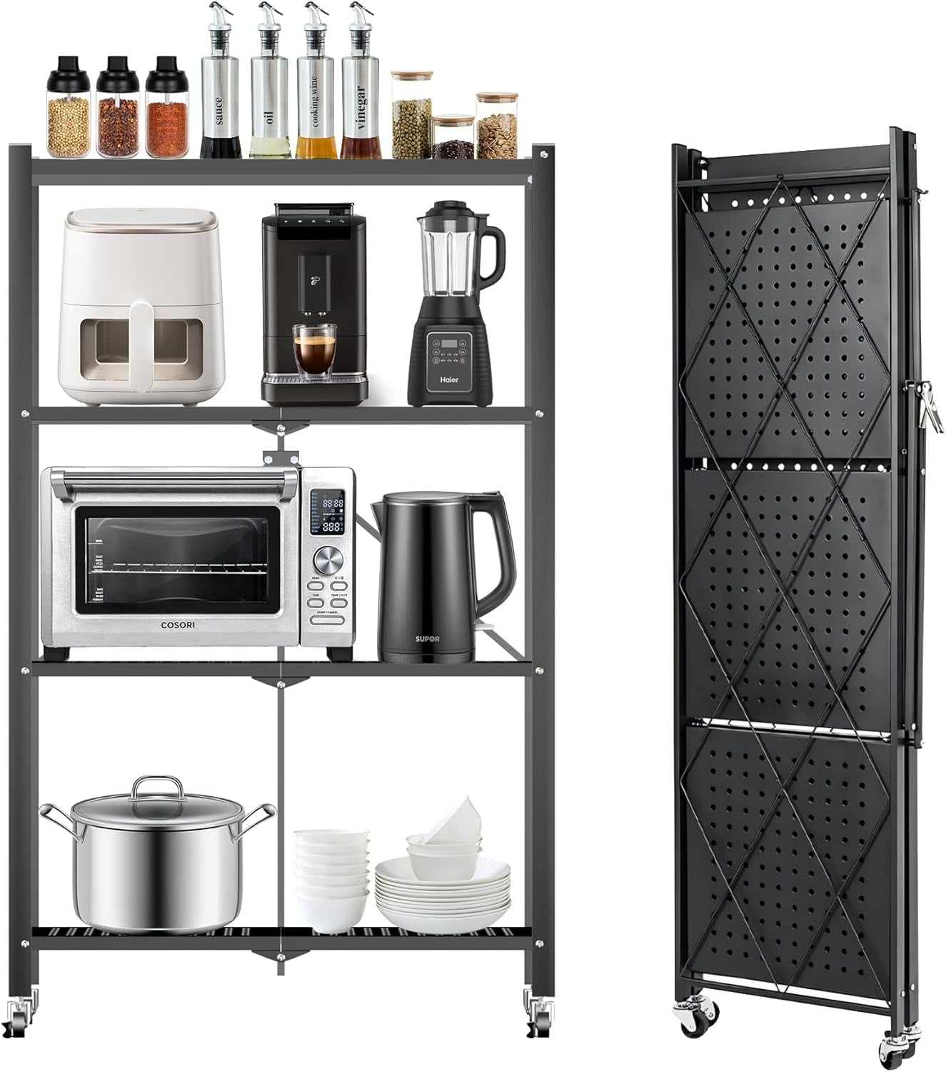 Storage Shelves 4-Tier Foldable, Metal Organizer and Storage Rack for ...