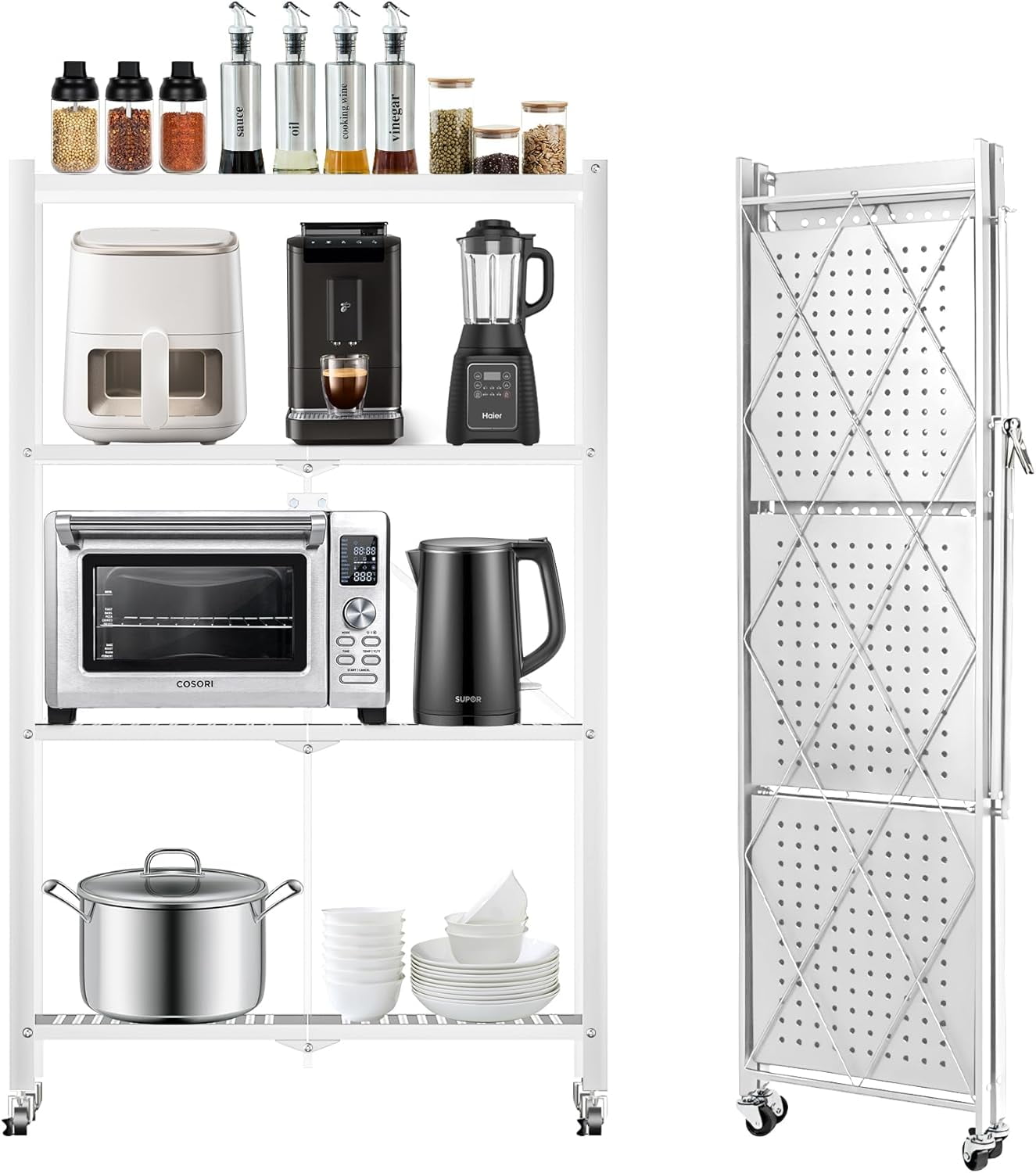 Storage Shelves 4-Tier Foldable, Metal Organizer and Storage Rack for ...