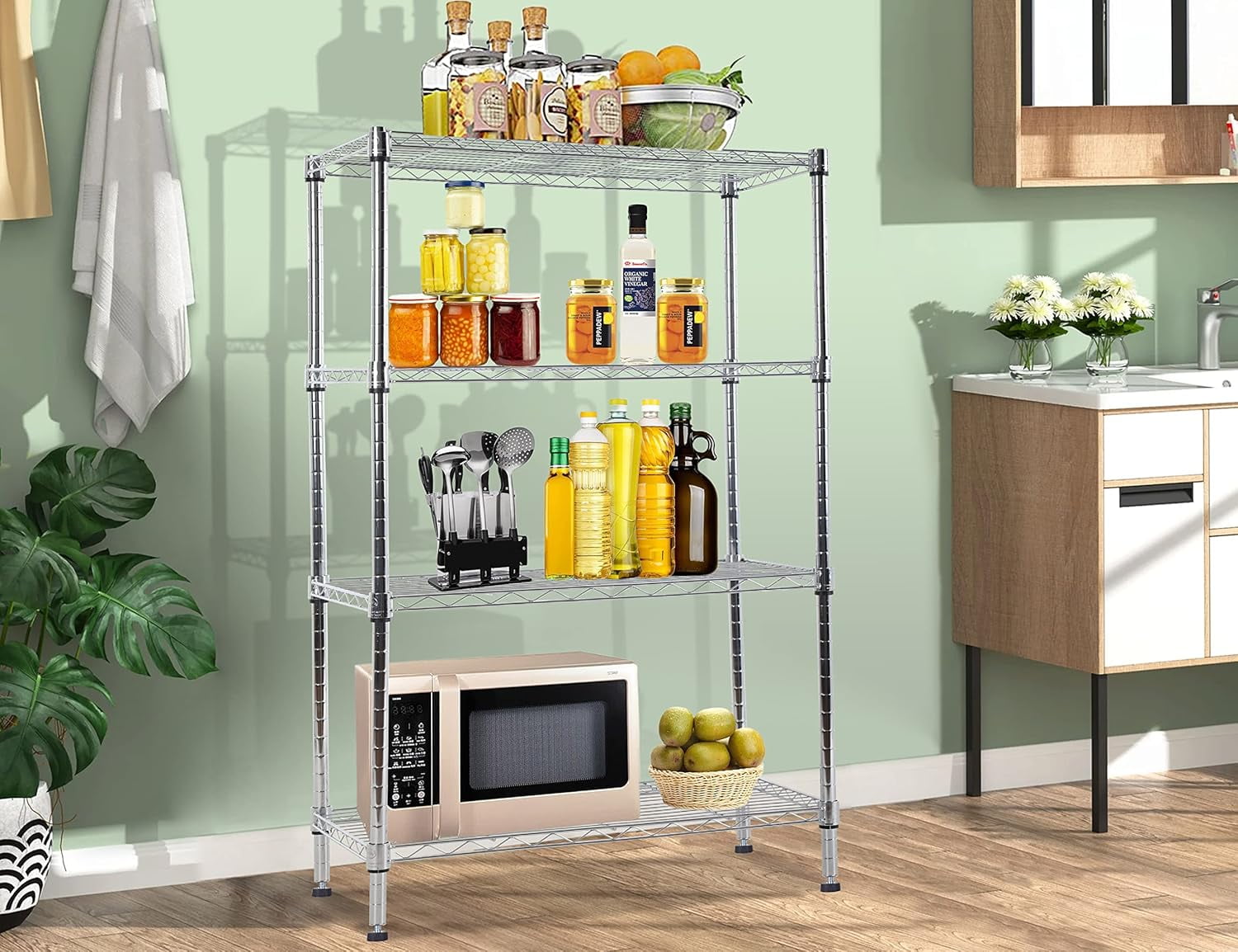 Storage Shelves, 4-Tier Heavy Duty Kitchen Shelves, NSF Certified ...