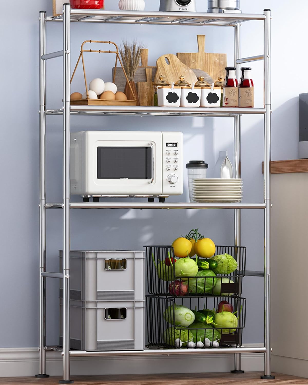 Storage Shelves - 4 Tier Shelf Organizer, Heavy Duty Garage Shelving ...