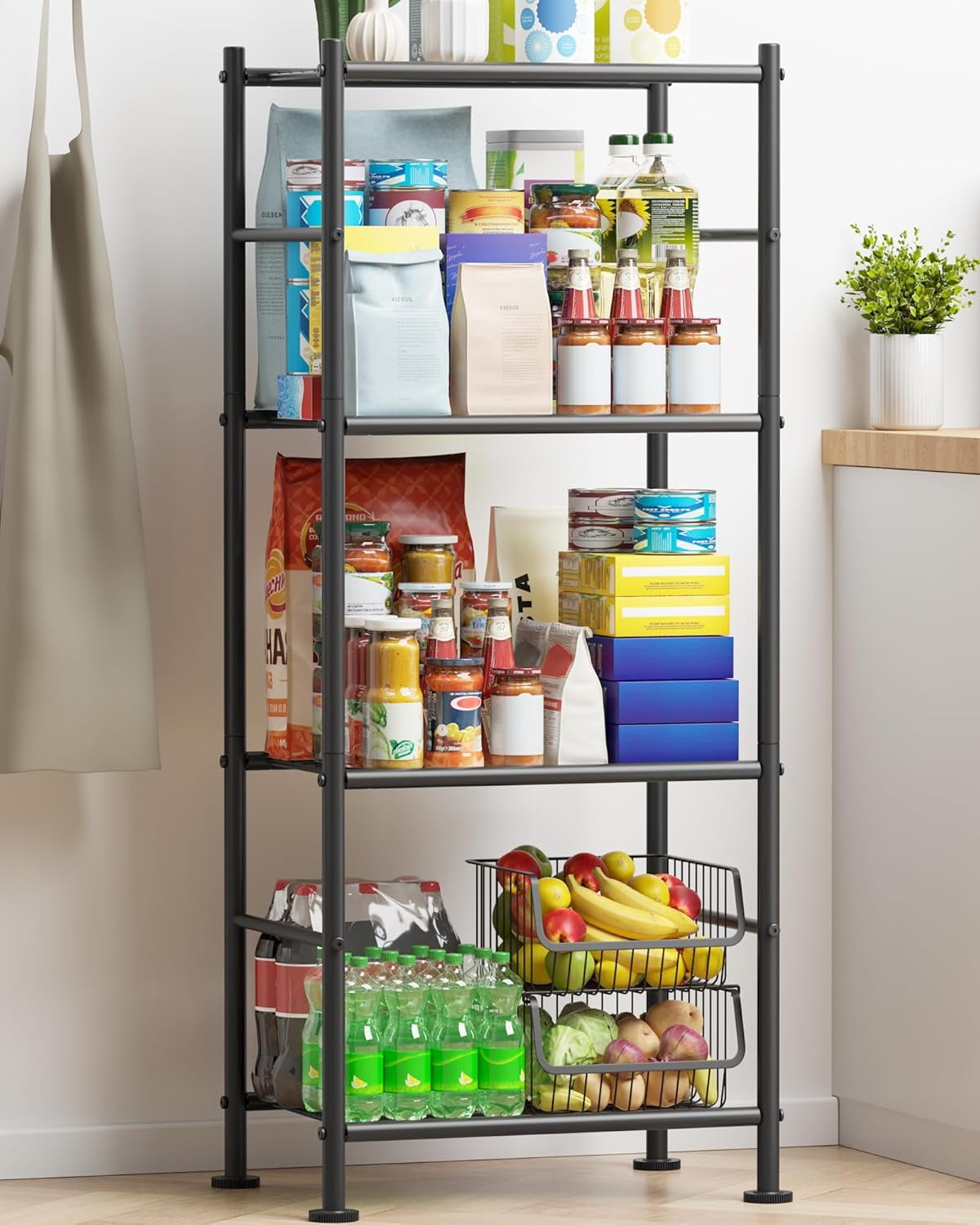 Storage Shelves - 4 Tier Shelf Organizer, Sturdy Metal Garage Shelving ...