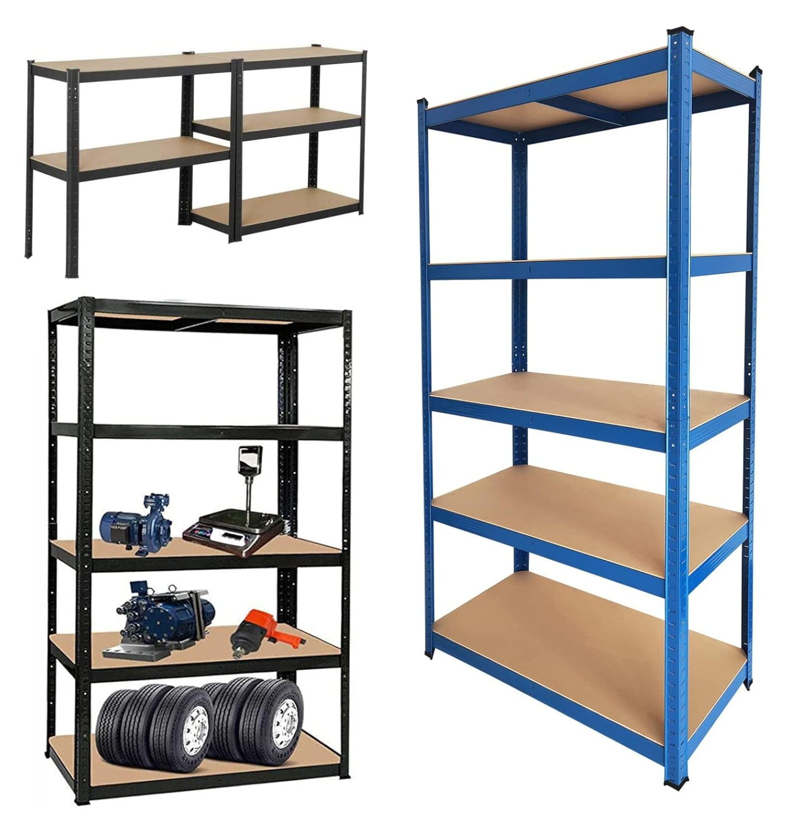 Storage Shelves, 5 Tier Blue Adjustable Boltless Garage Shelving Units ...