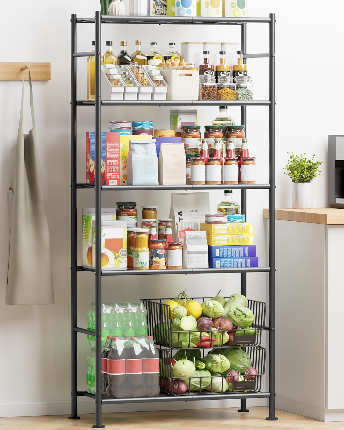 Storage Shelves - 5 Tier Shelf Organizer, Sturdy Metal Garage Shelving ...