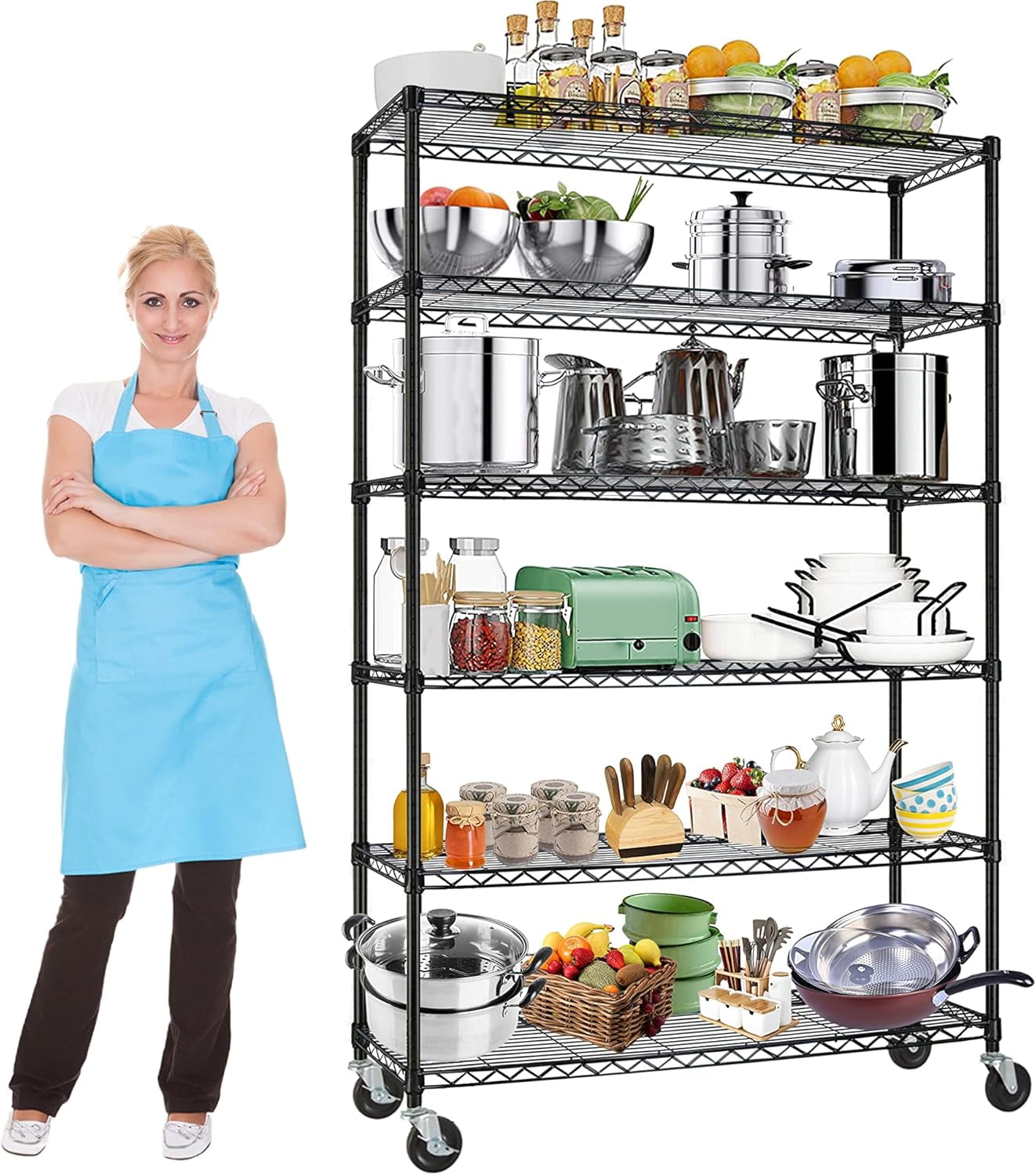 Storage Shelves, 6 Tier Steel Wire Metal Shelving with 2100 Lbs ...