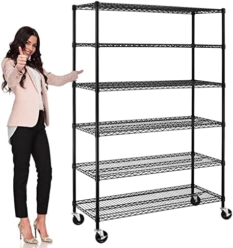 Storage Shelves 6000lbs Capacity, 6 Tier Metal Shelf on Casters 48" L× ...
