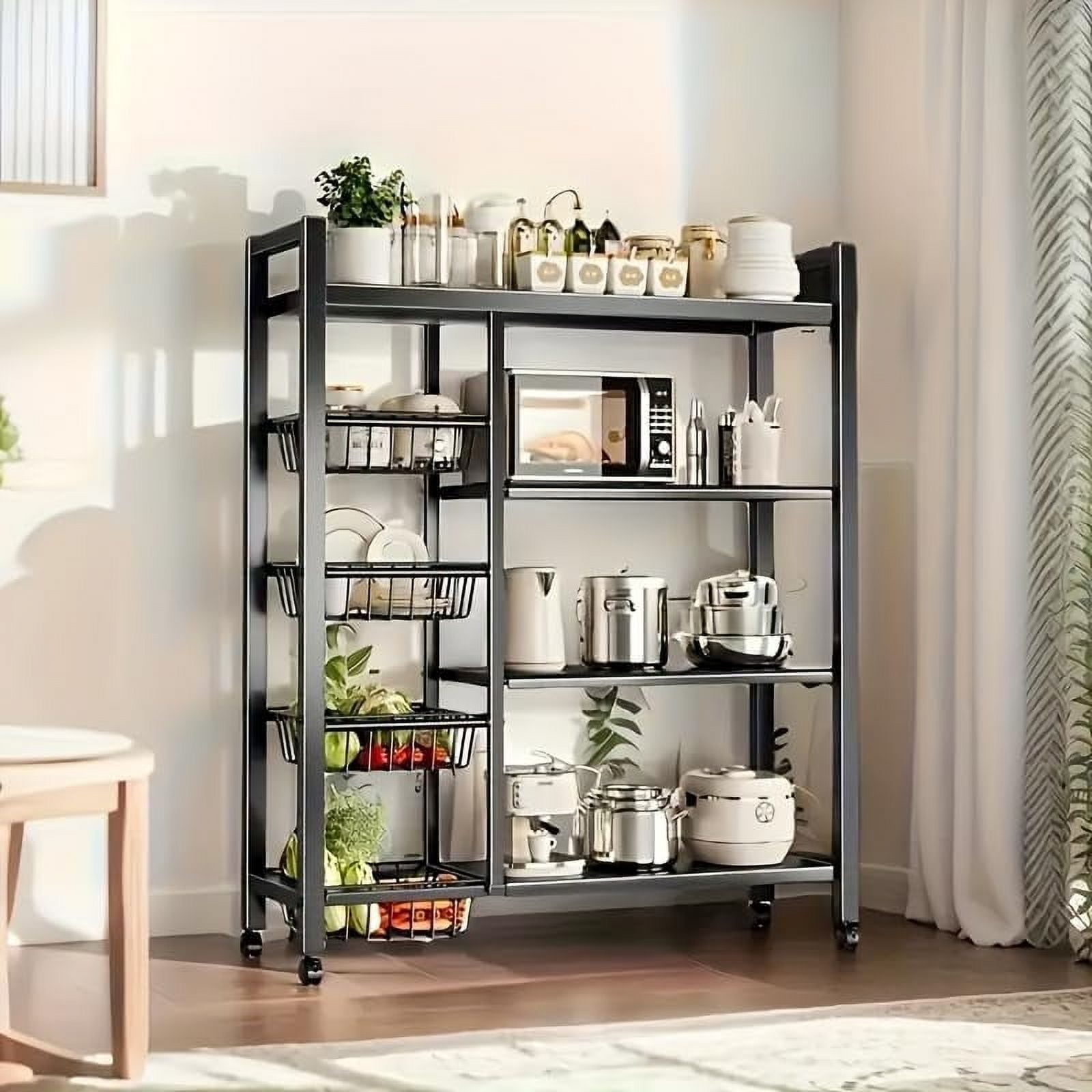 Storage Shelves, Adjustable 4-Tier Kitchen Shelves with 4 Wire Baskets ...