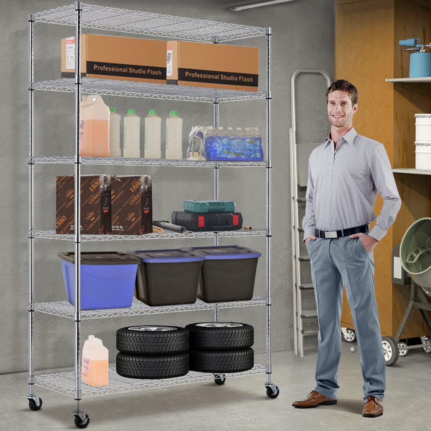 Storage Shelves Heavy Duty 6 Tier Wire Shelving Unit with Wheels ...
