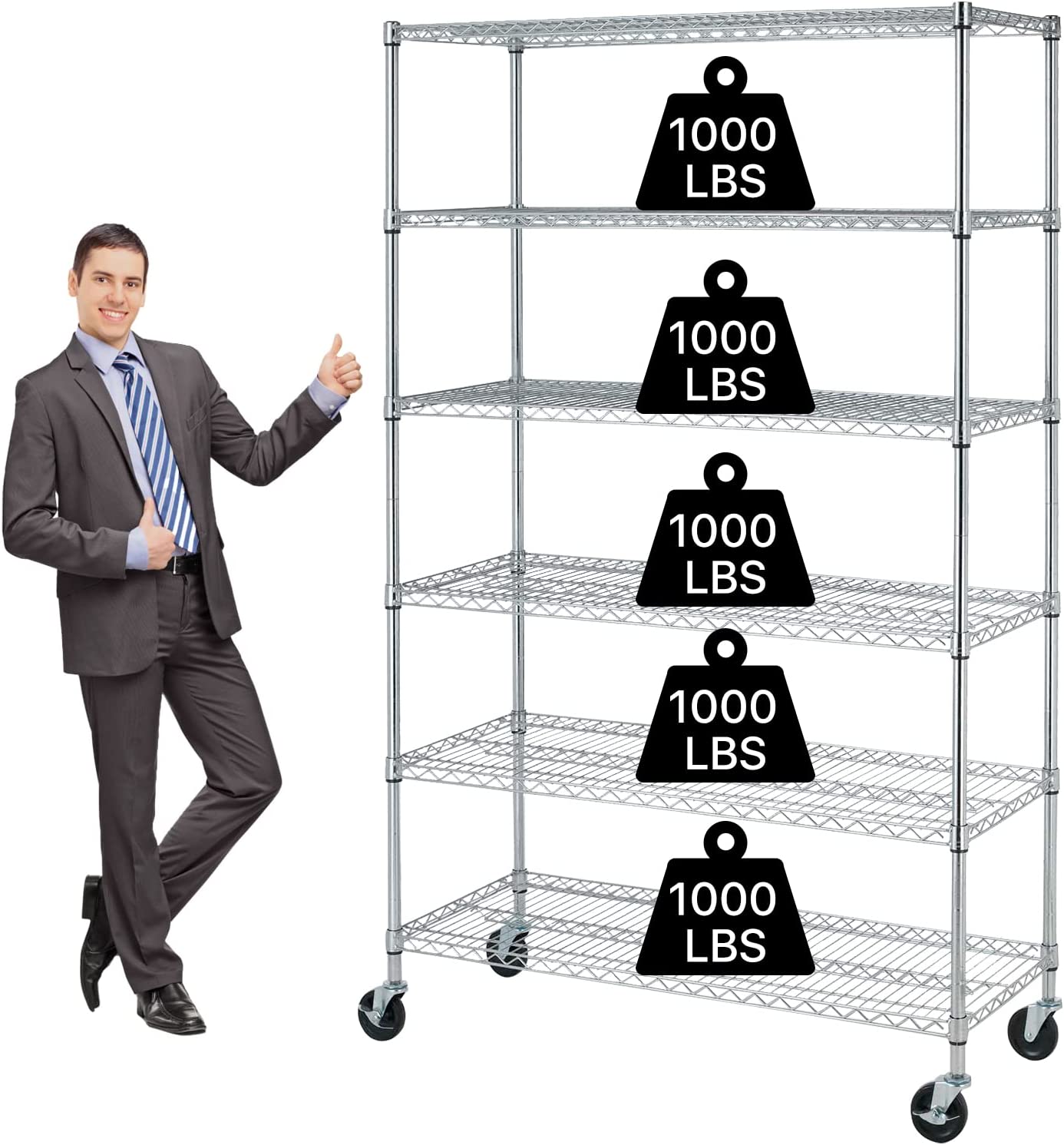 Storage Shelves Heavy Duty 6 Tier Wire Shelving Unit with Wheels Adjustable NSF Metal Wire Shelf ...