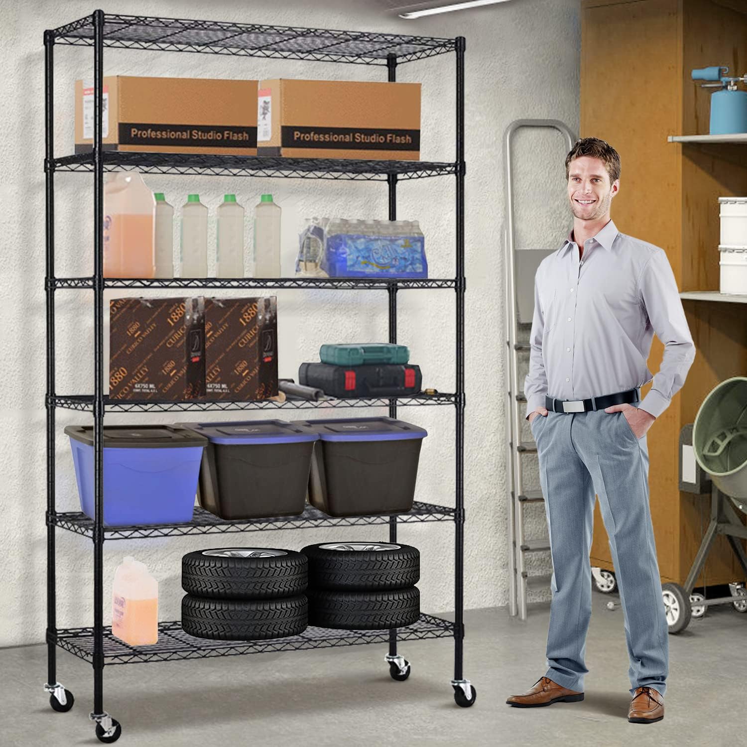 Storage Shelves Heavy Duty 6 Tier Wire Shelving Unit with Wheels Adjustable NSF Metal Wire Shelf ...