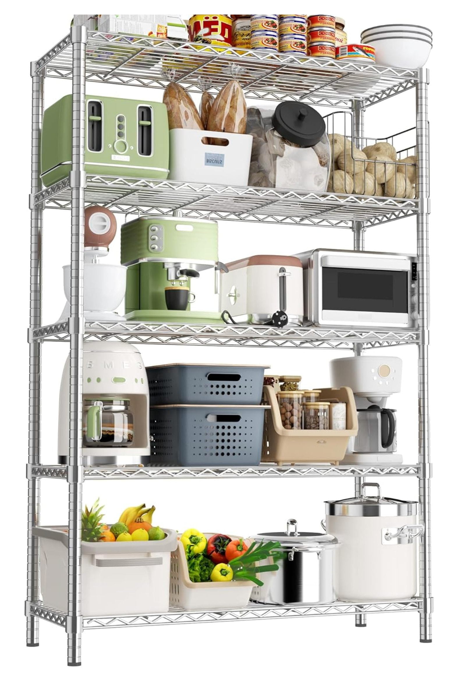 Storage Shelves Heavy Duty,Garage Wire Shelving Unit Loads 1750LBS, 5 ...