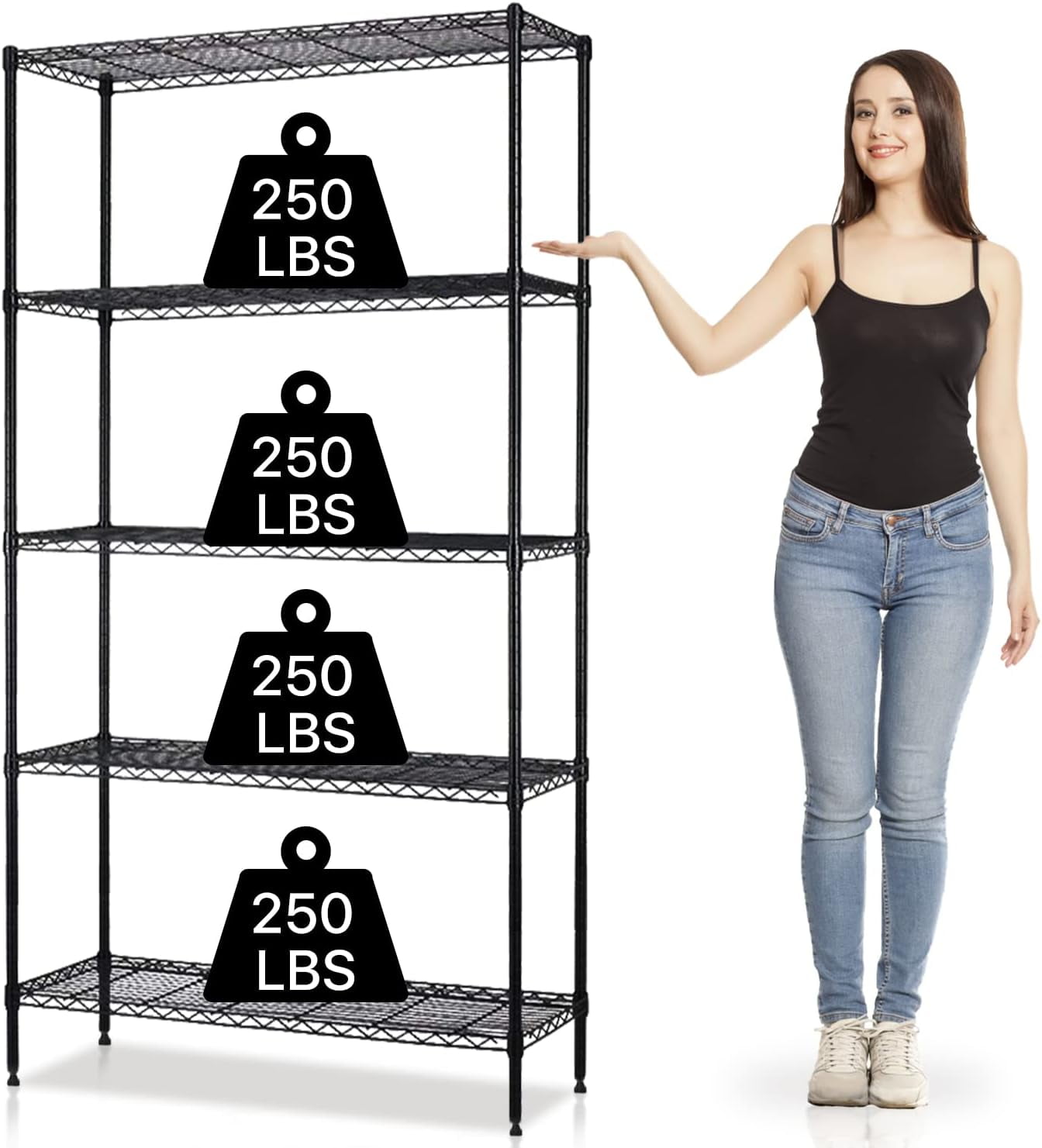 Storage Shelves Metal Wire Shelving Unit, 5-Tier NSF Heavy Duty Height ...