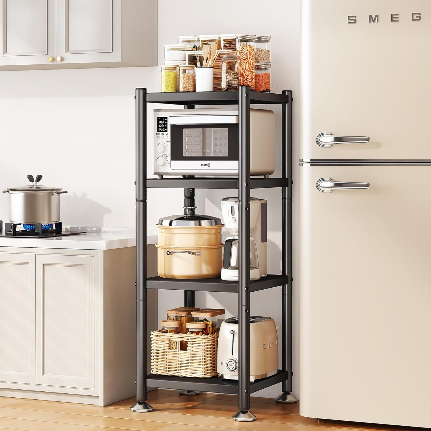 Storage Shelves with Rolling Wheels, Adjustable 4 Tier Metal Shelving ...