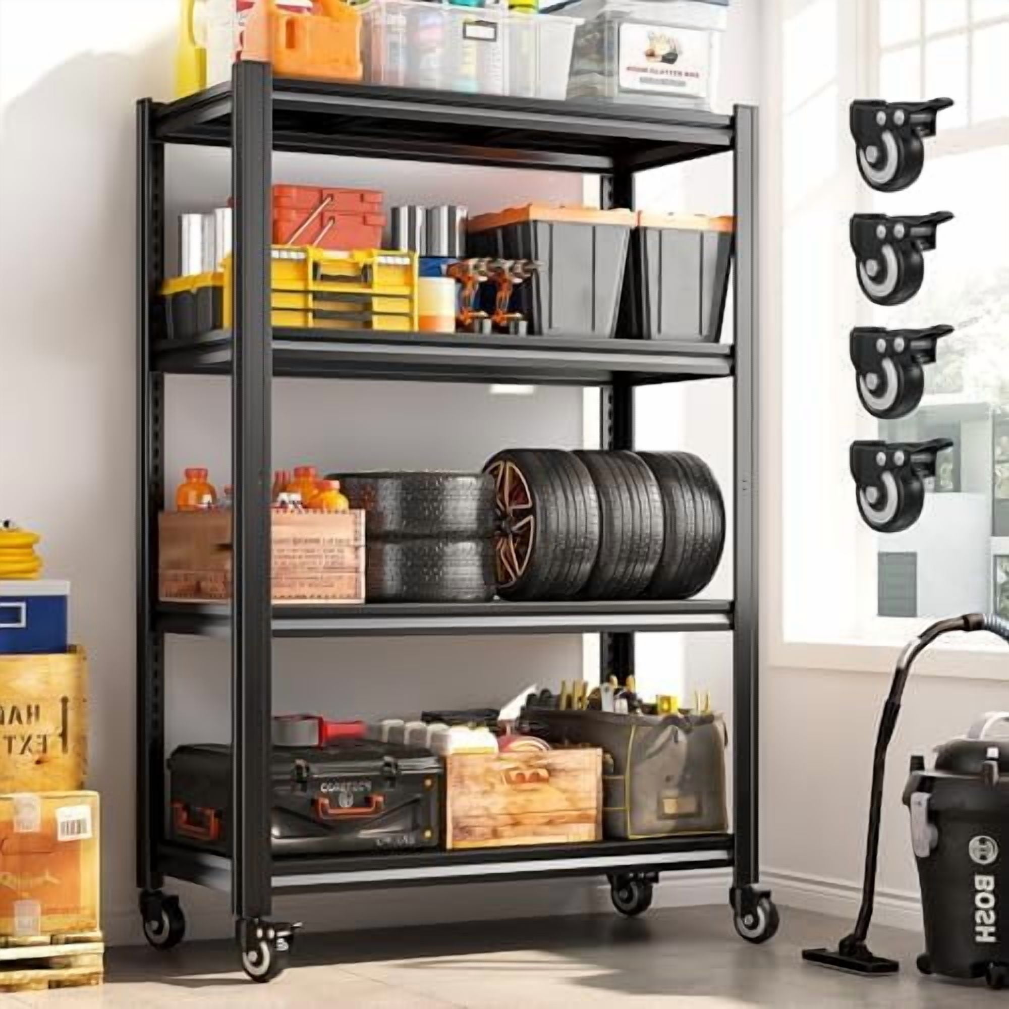 Storage Shelves with Wheels 800LBS Garage Shelving with Wheels 4 Tier ...