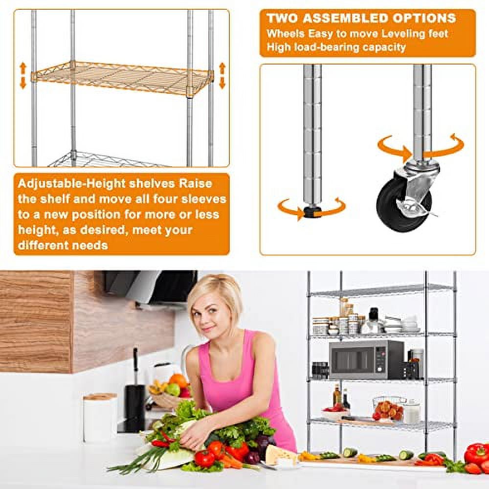 Storage Shelves, Wire Shelving Unit with Wheels 2099lb Capacity 82" H× ...