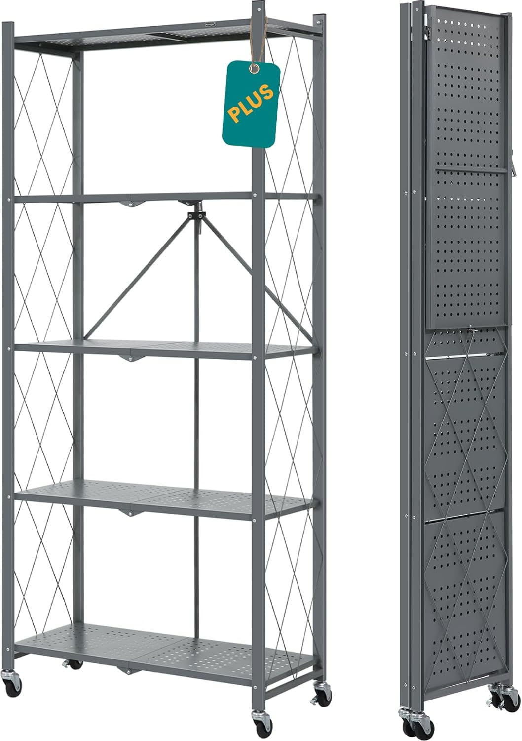 Storage Shelves with Wheels, Bookshelf with Storage, No Assembly Metal ...