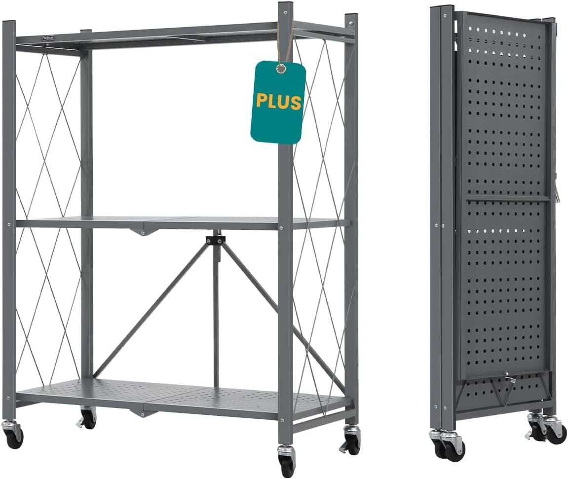 Storage Shelves with Wheels, Bookshelf with Storage, No Assembly Metal ...