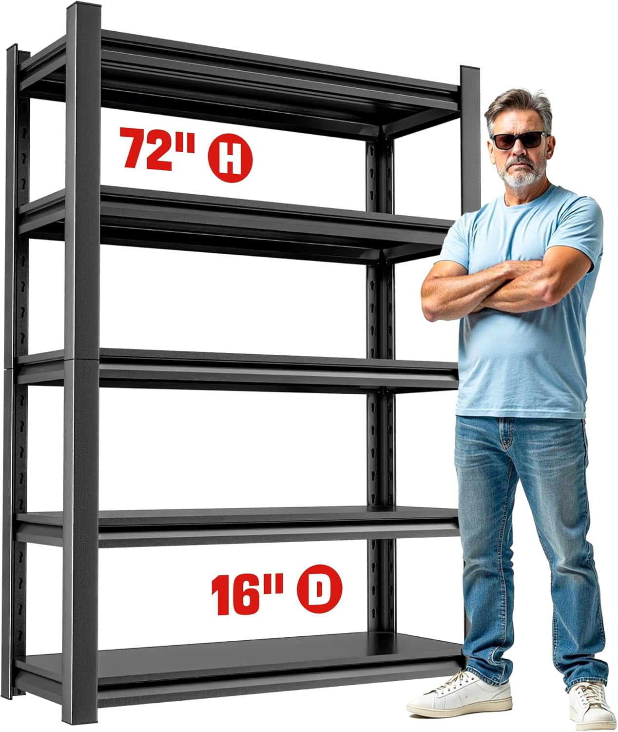 Storage Shelving Rack - 5 Shelf Heavy Duty Garage Storage Shelf, Metal ...