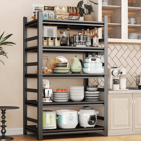 Storage Shelving Unit, 5-Tier Adjustable, Garage Shelves with Fences ...